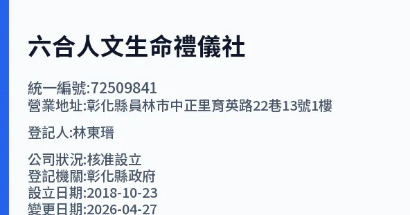 六合人文生命禮儀社的照片-統編 72509841(彰化縣) 公司登記資料與營業項目詳細圖表