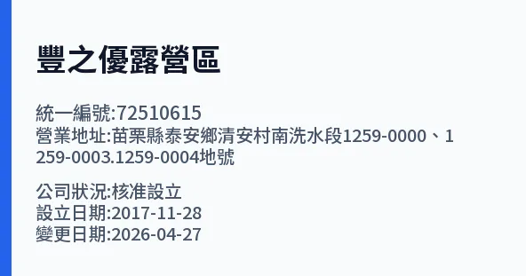 豐之優露營區的照片-統編 72510615(苗栗縣) 公司登記資料與營業項目詳細圖表