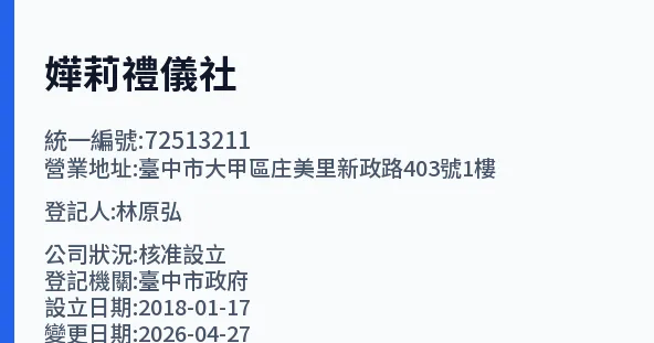 嬅莉禮儀社的照片-統編 72513211(臺中市) 公司登記資料與營業項目詳細圖表