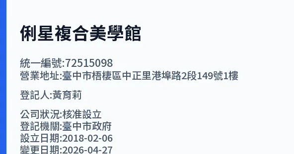 俐星複合美學館的照片-統編 72515098(臺中市) 公司登記資料與營業項目詳細圖表
