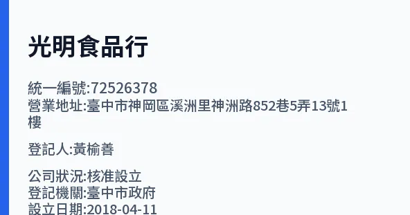 光明食品行的照片-統編 72526378(臺中市) 公司登記資料與營業項目詳細圖表