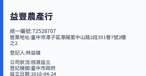 益豐農產行的照片-統編 72528707(臺中市) 公司登記資料與營業項目詳細圖表