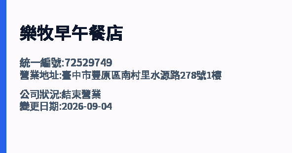 樂牧早午餐店的照片-統編 72529749(臺中市) 公司登記資料與營業項目詳細圖表