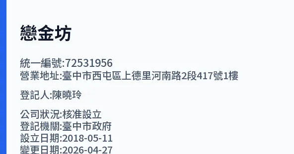 戀金坊的照片-統編 72531956(臺中市) 公司登記資料與營業項目詳細圖表