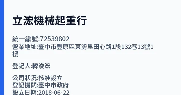 立浤機械起重行的照片-統編 72539802(臺中市) 公司登記資料與營業項目詳細圖表