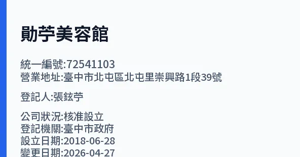 勛苧美容館的照片-統編 72541103(臺中市) 公司登記資料與營業項目詳細圖表