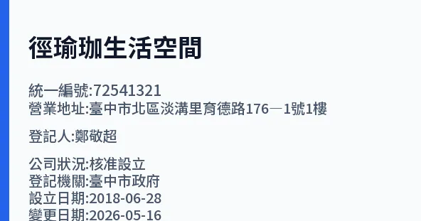徑瑜珈生活空間的照片-統編 72541321(臺中市) 公司登記資料與營業項目詳細圖表
