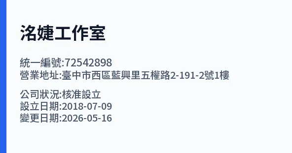 洺婕工作室的照片-統編 72542898(臺中市) 公司登記資料與營業項目詳細圖表