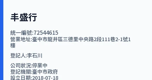 丰盛行的照片-統編 72544615(臺中市) 公司登記資料與營業項目詳細圖表