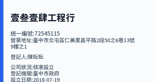 壹叁壹肆工程行的照片-統編 72545115(臺中市) 公司登記資料與營業項目詳細圖表