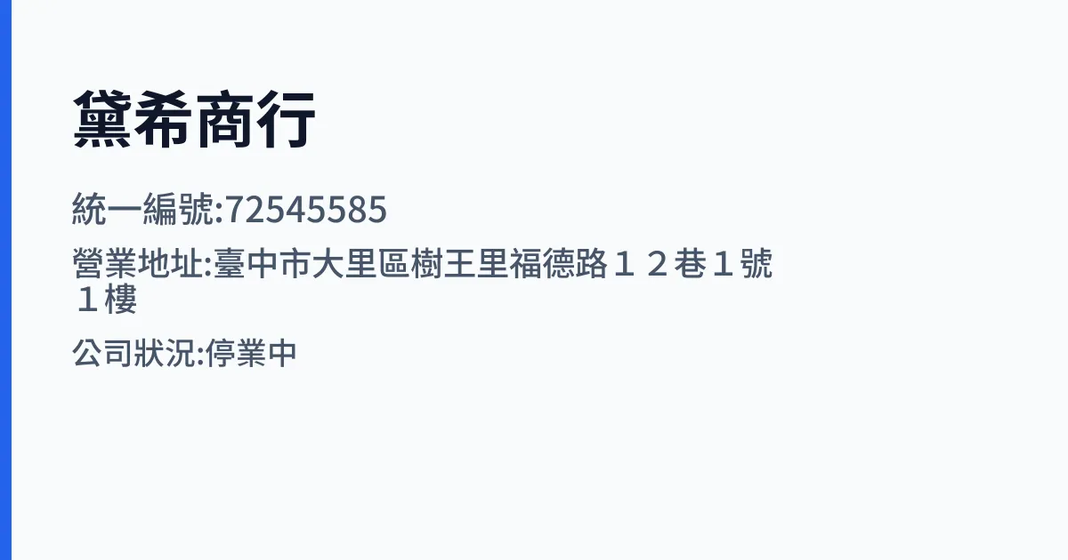 黛希商行 - 統編 72545585(臺中市) 公司登記資料與營業項目詳細圖表