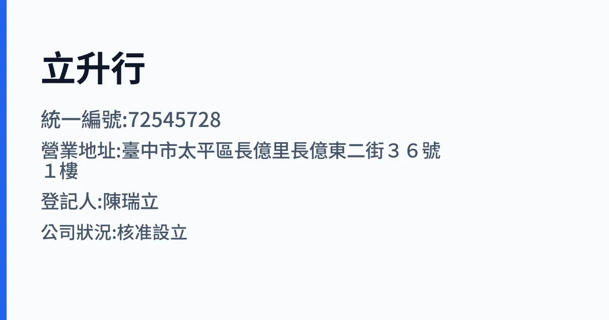 立升行 - 統編 72545728(臺中市) 公司登記資料與營業項目詳細圖表