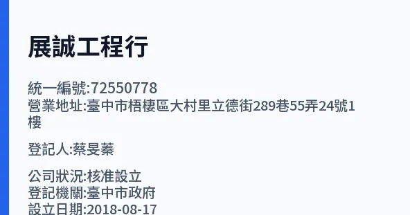 展誠工程行的照片-統編 72550778(臺中市) 公司登記資料與營業項目詳細圖表