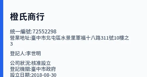 橙氏商行的照片-統編 72552298(臺中市) 公司登記資料與營業項目詳細圖表