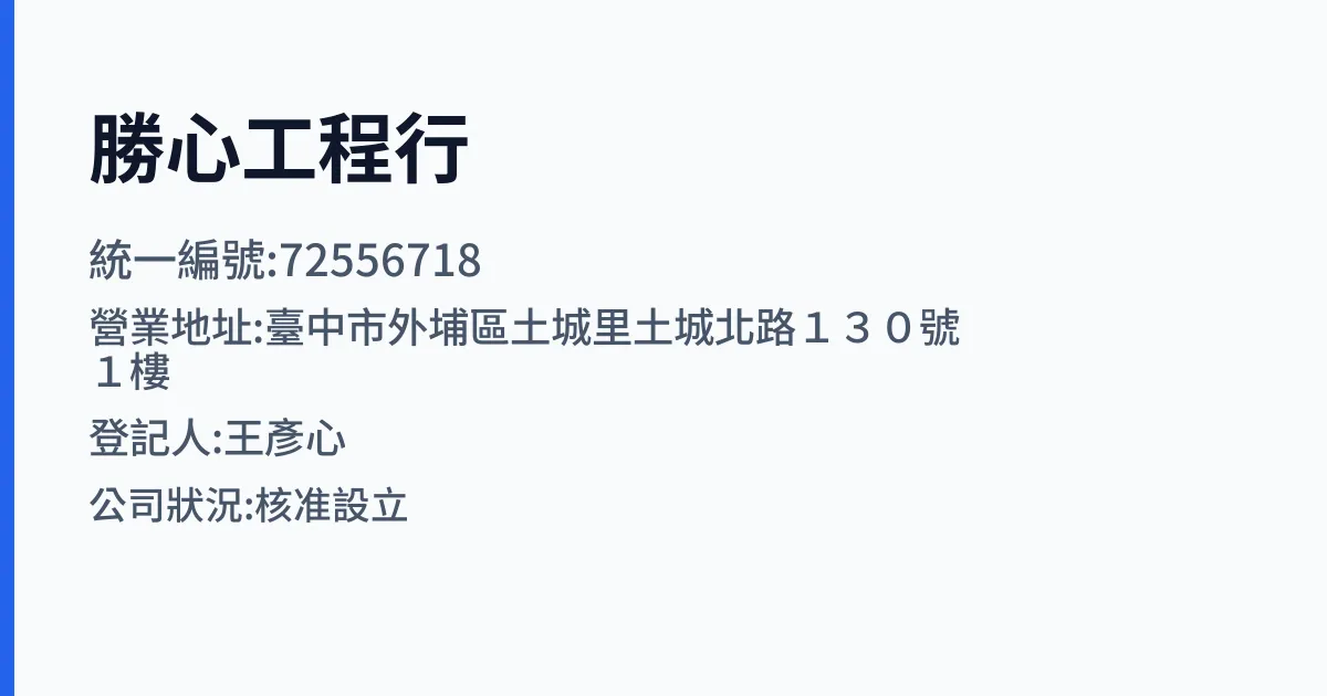 勝心工程行 - 統編 72556718（臺中市） 公司登記資料與營業項目詳細圖表