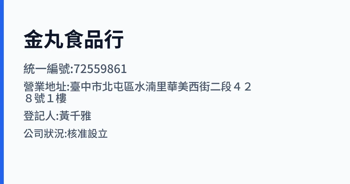 金丸食品行 - 統編 72559861(臺中市) 公司登記資料與營業項目詳細圖表