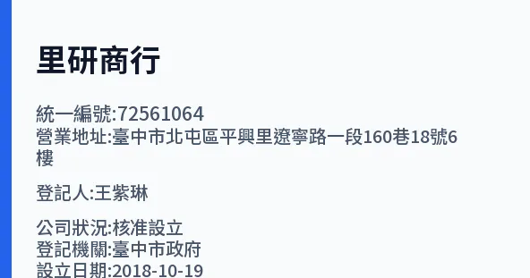 里研商行的照片-統編 72561064(臺中市) 公司登記資料與營業項目詳細圖表
