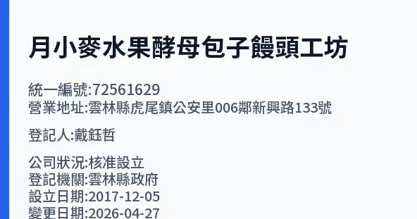 月小麥水果酵母包子饅頭工坊的照片-統編 72561629(雲林縣) 公司登記資料與營業項目詳細圖表