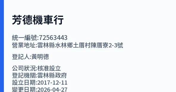 芳德機車行的照片-統編 72563443(雲林縣) 公司登記資料與營業項目詳細圖表