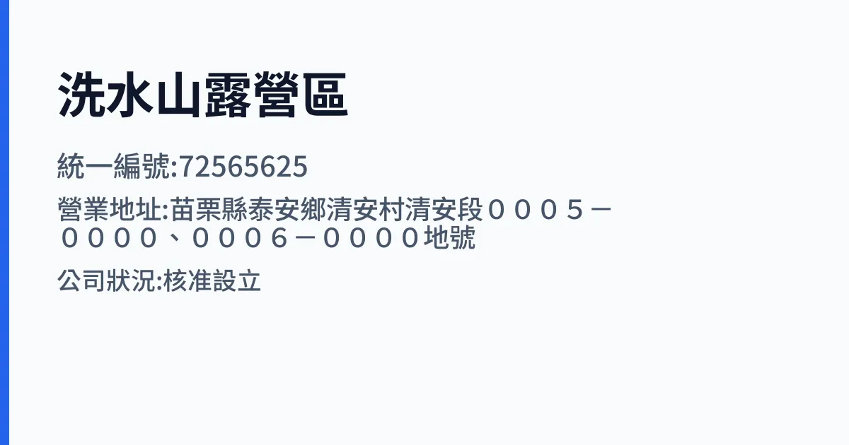 洗水山露營區 - 統編 72565625(苗栗縣) 公司登記資料與營業項目詳細圖表