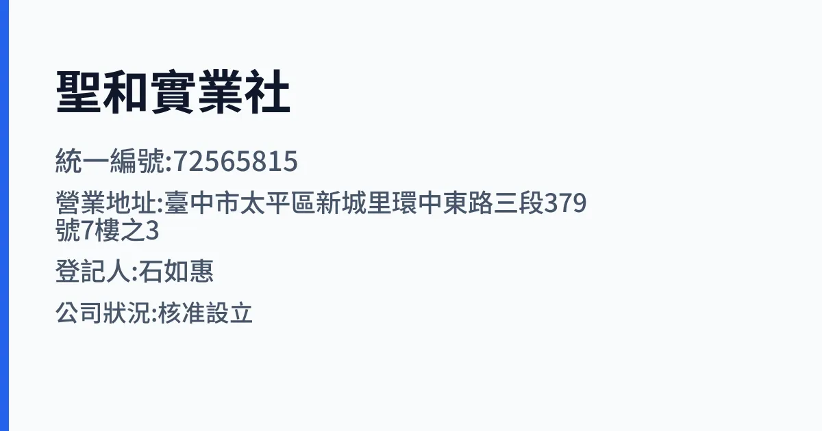 聖和實業社 - 統編 72565815（臺中市） 公司登記資料與營業項目詳細圖表