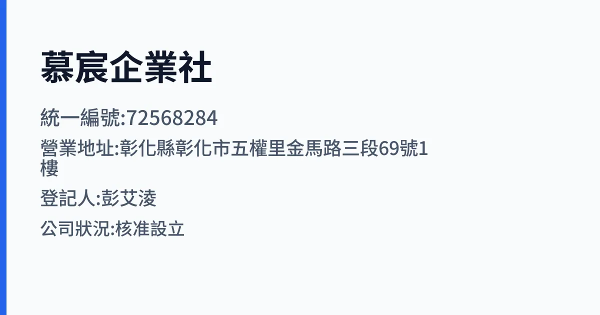 慕宸企業社 - 統編 72568284(南投縣) 公司登記資料與營業項目詳細圖表