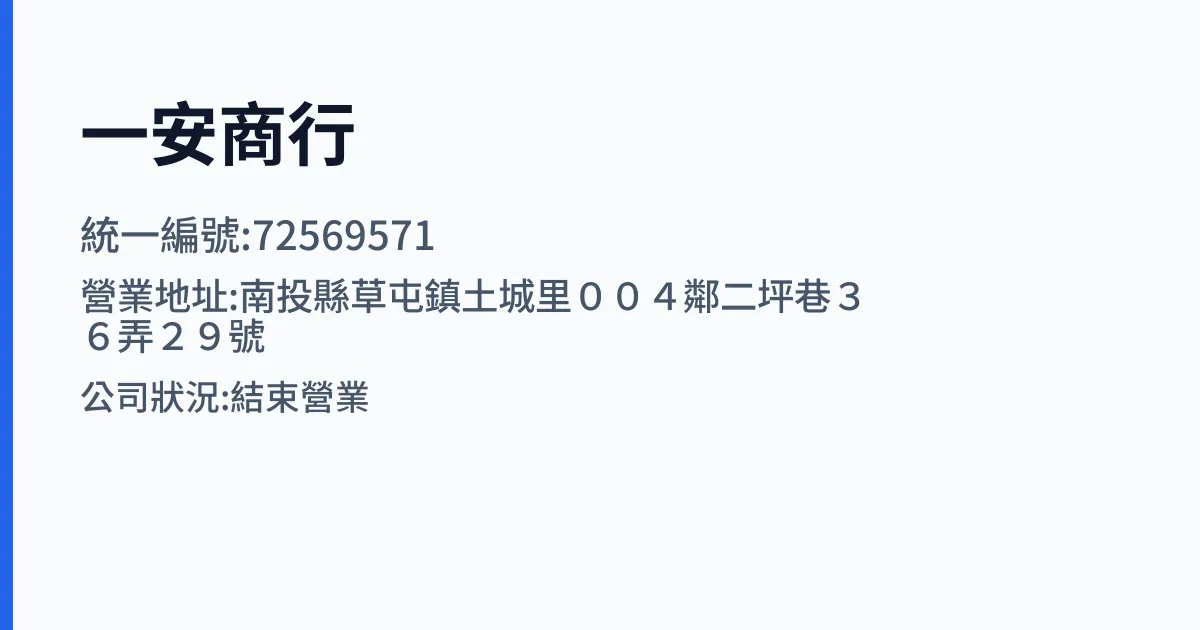 一安商行 - 統編 72569571(南投縣) 公司登記資料與營業項目詳細圖表