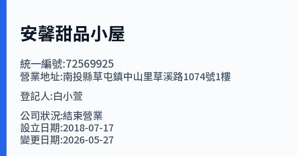 安馨甜品小屋的照片-統編 72569925(南投縣) 公司登記資料與營業項目詳細圖表
