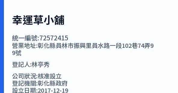 幸運草小舖的照片-統編 72572415(彰化縣) 公司登記資料與營業項目詳細圖表