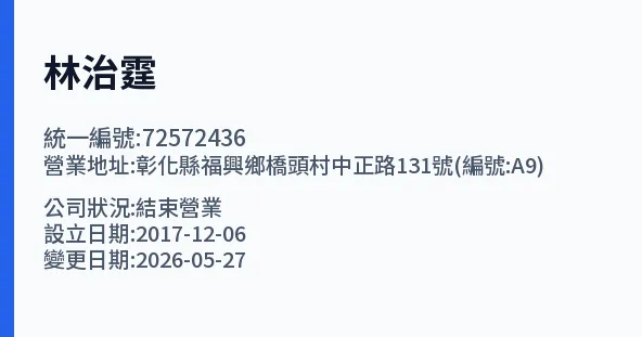 林治霆的照片-統編 72572436(彰化縣) 公司登記資料與營業項目詳細圖表