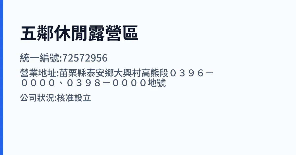 五鄰休閒露營區 - 統編 72572956（苗栗縣） 公司登記資料與營業項目詳細圖表