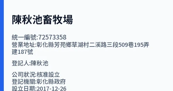 陳秋池畜牧場的照片-統編 72573358(彰化縣) 公司登記資料與營業項目詳細圖表
