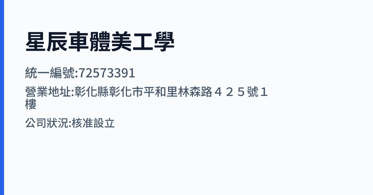 星辰車體美工學 - 統編 72573391(彰化縣) 公司登記資料與營業項目詳細圖表