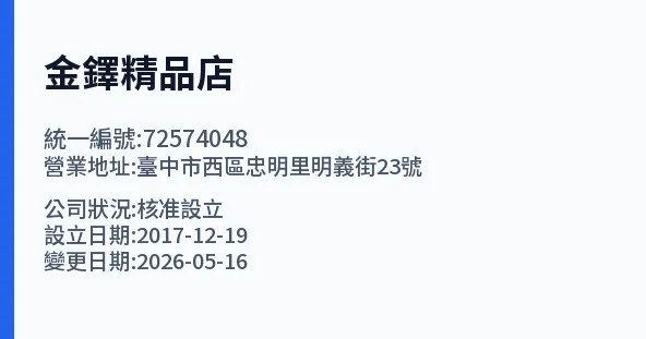 金鐸精品店的照片-統編 72574048(臺中市) 公司登記資料與營業項目詳細圖表