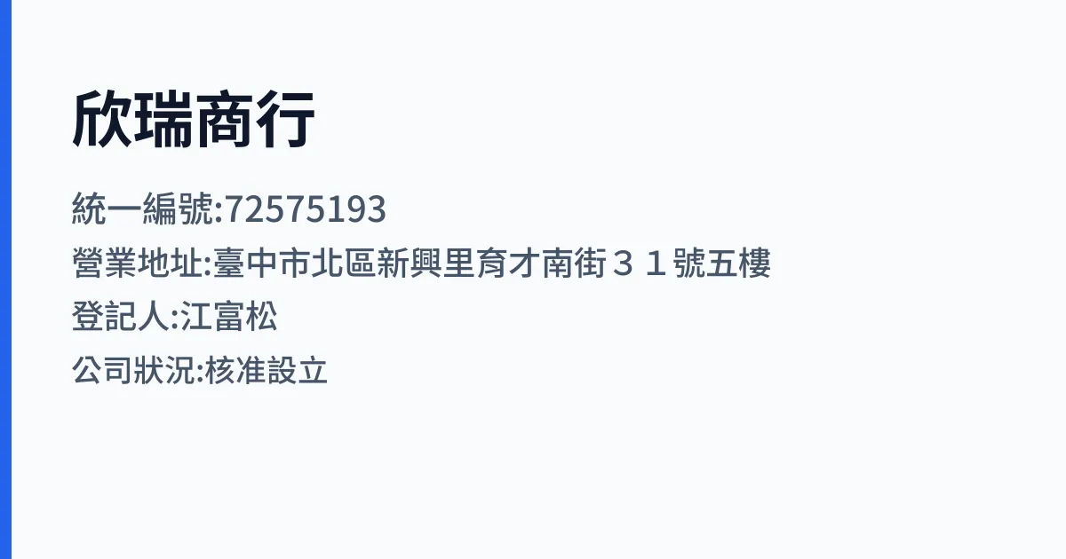 欣瑞商行 - 統編 72575193(臺中市) 公司登記資料與營業項目詳細圖表