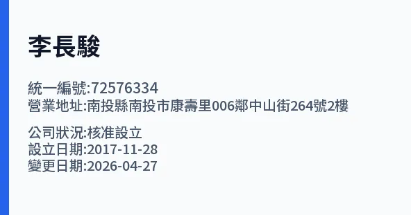 李長駿的照片-統編 72576334(南投縣) 公司登記資料與營業項目詳細圖表