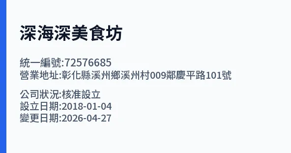 深海深美食坊的照片-統編 72576685(彰化縣) 公司登記資料與營業項目詳細圖表