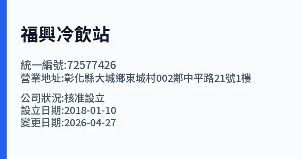 福興冷飲站的照片-統編 72577426(彰化縣) 公司登記資料與營業項目詳細圖表