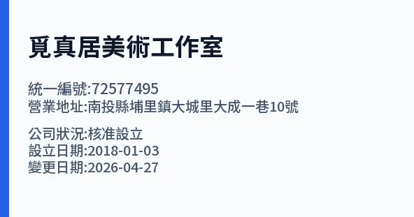 覓真居美術工作室的照片-統編 72577495(南投縣) 公司登記資料與營業項目詳細圖表