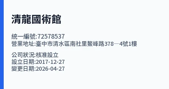清龍國術館的照片-統編 72578537(臺中市) 公司登記資料與營業項目詳細圖表