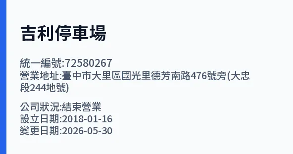 吉利停車場的照片-統編 72580267(臺中市) 公司登記資料與營業項目詳細圖表
