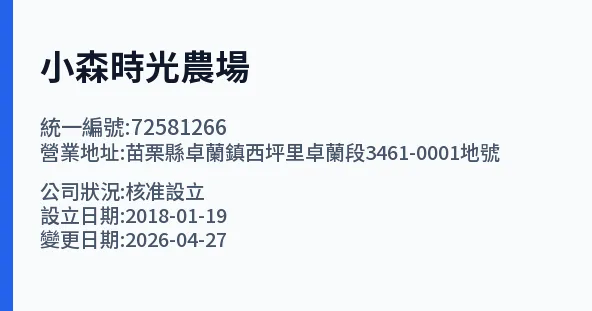 小森時光農場的照片-統編 72581266(苗栗縣) 公司登記資料與營業項目詳細圖表