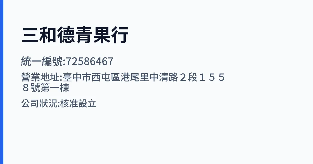三和德青果行 - 統編 72586467(臺中市) 公司登記資料與營業項目詳細圖表