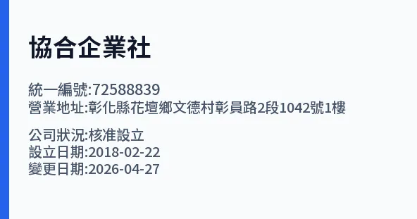 協合企業社的照片-統編 72588839(彰化縣) 公司登記資料與營業項目詳細圖表