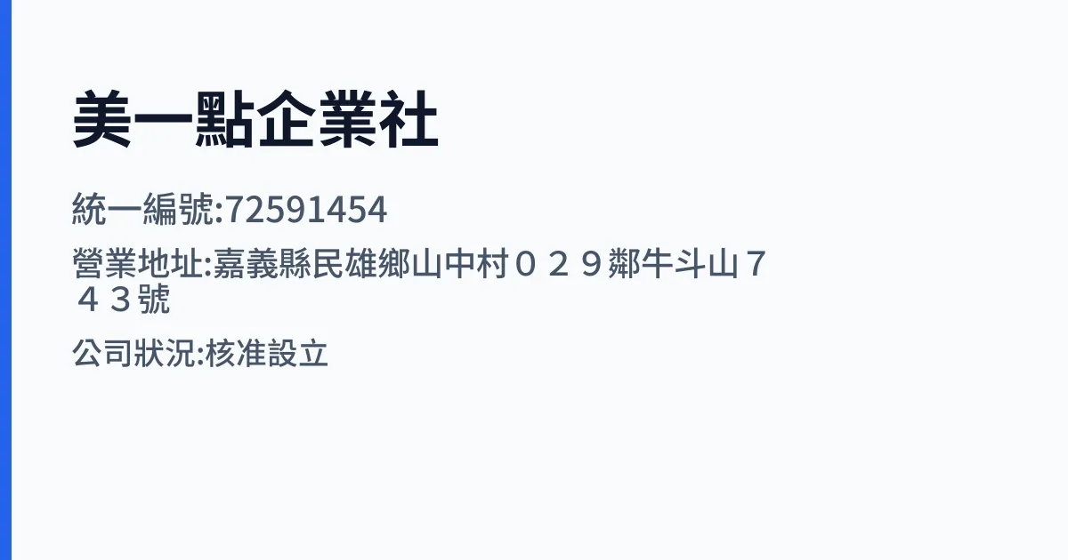 美一點企業社 - 統編 72591454（嘉義縣） 公司登記資料與營業項目詳細圖表