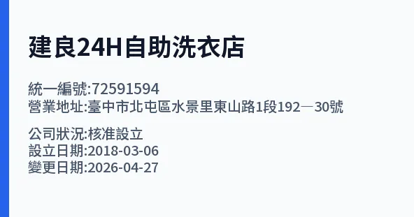 建良24H自助洗衣店的照片-統編 72591594(臺中市) 公司登記資料與營業項目詳細圖表