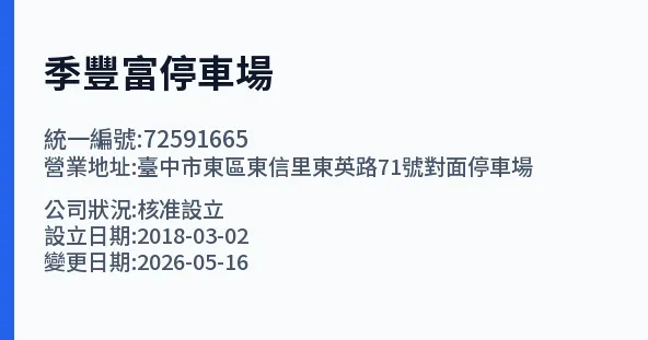 季豐富停車場的照片-統編 72591665(臺中市) 公司登記資料與營業項目詳細圖表