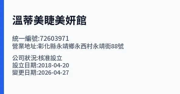 溫蒂美睫美妍館的照片-統編 72603971(彰化縣) 公司登記資料與營業項目詳細圖表