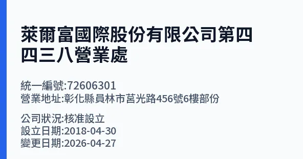 萊爾富國際股份有限公司第四四三八營業處的照片-統編 72606301(彰化縣) 公司登記資料與營業項目詳細圖表