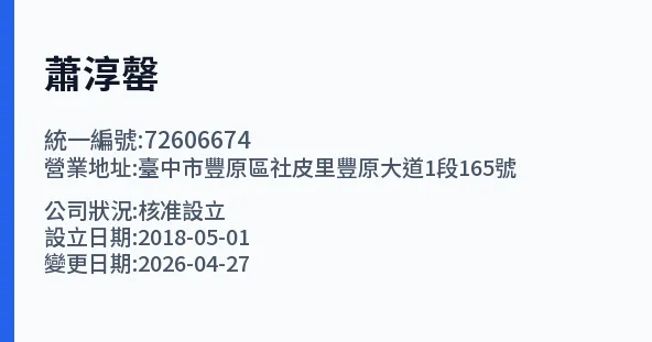 蕭淳罄的照片-統編 72606674(臺中市) 公司登記資料與營業項目詳細圖表